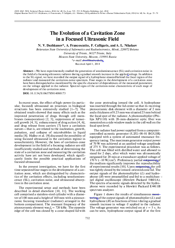 Pdf The Evolution Of A Cavitation Zone In A Focused Ultrasonic Field