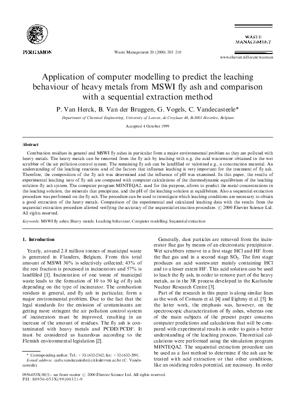 (PDF) Application of computer modelling to predict the leaching behaviour of heavy metals from ...