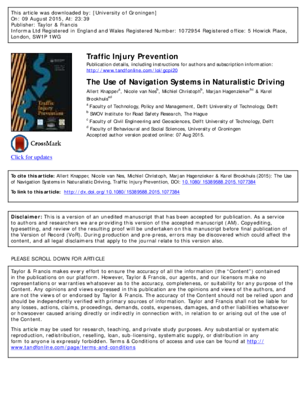 (PDF) The Use of Navigation Systems in Naturalistic Driving