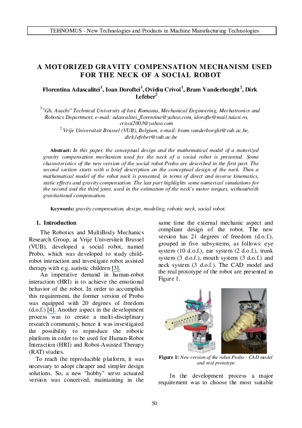 (PDF) A Motorized Gravity Compensation Mechanism Used for Active ...