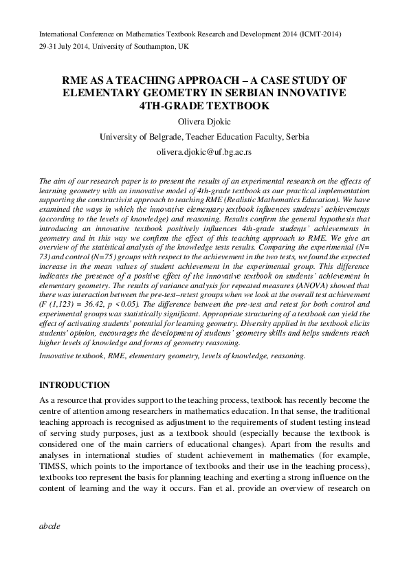 (PDF) RME AS A TEACHING APPROACH - A CASE STUDY OF ELEMENTARY GEOMETRY ...