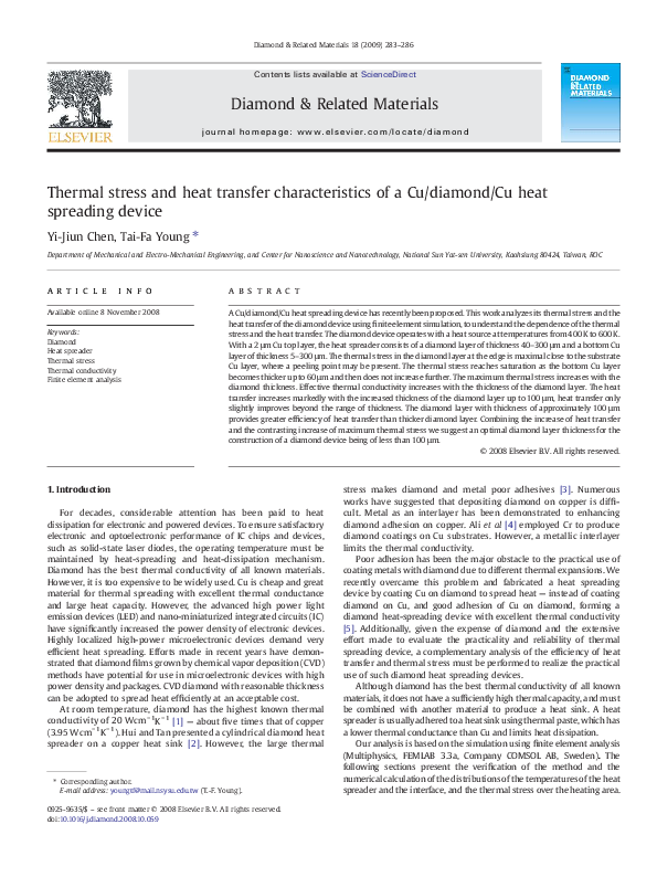 (PDF) Thermal stress and heat transfer characteristics of a Cu/diamond ...