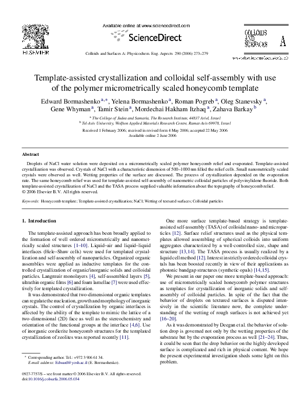 (PDF) Template-assisted crystallization and colloidal self-assembly with use of the polymer ...
