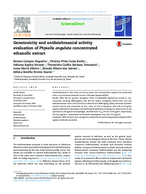 (PDF) Genotoxicity and antileishmanial activity evaluation of Physalis ...