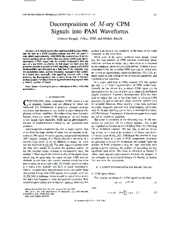(PDF) Decomposition of M-ary CPM signals into PAM waveforms