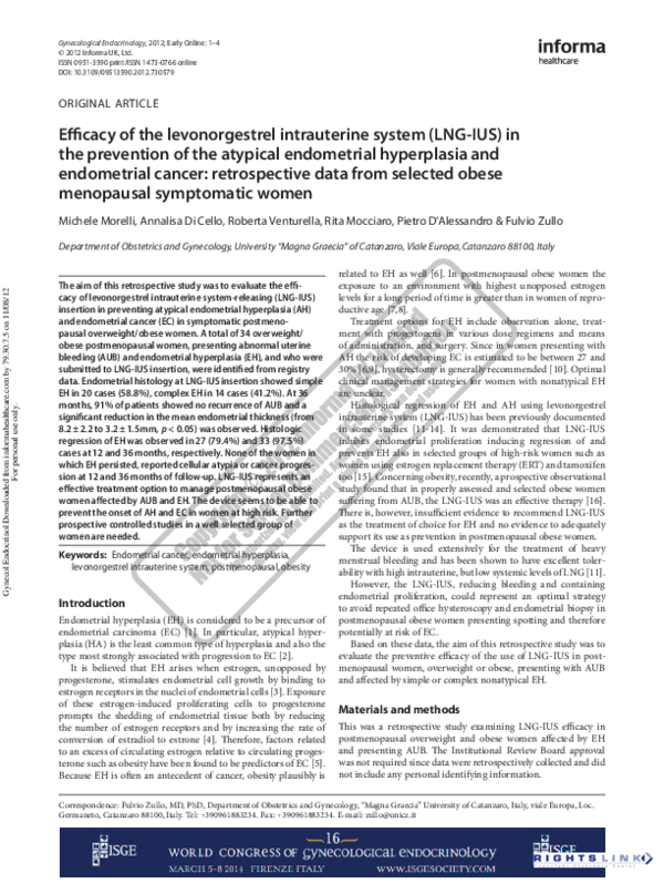 (PDF) Efficacy of the levonorgestrel intrauterine system (LNG-IUS) in ...