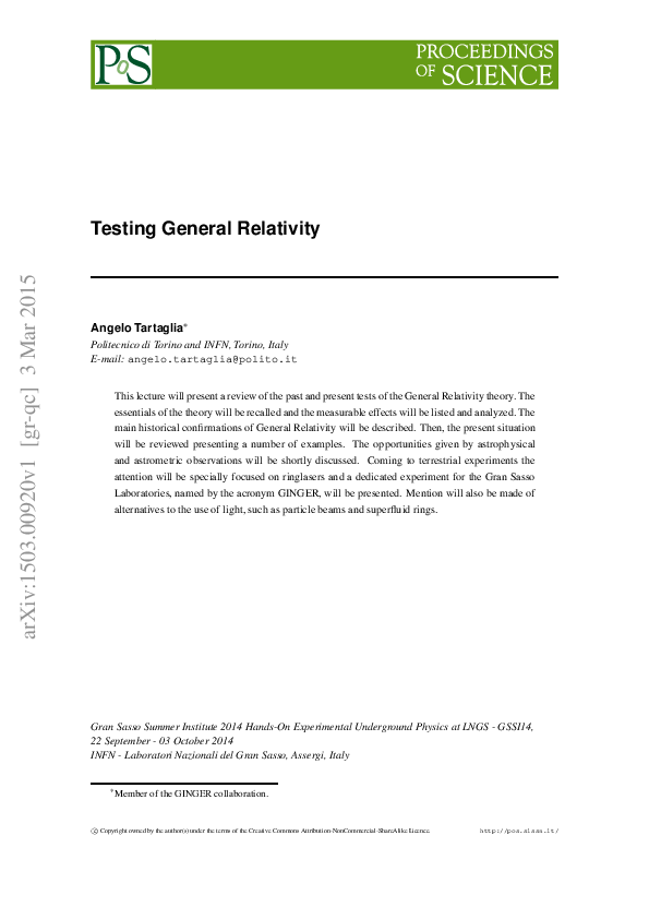 Pdf Testing General Relativity