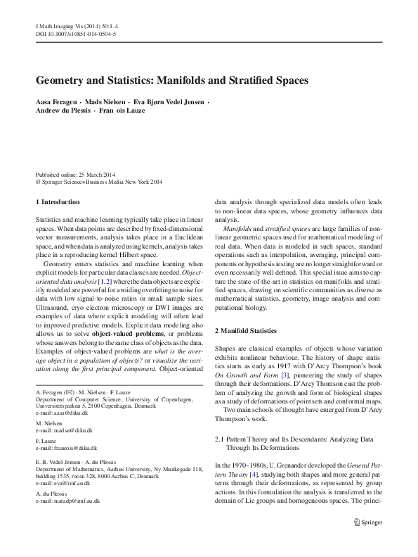 (PDF) Geometry and Statistics: Manifolds and Stratified Spaces