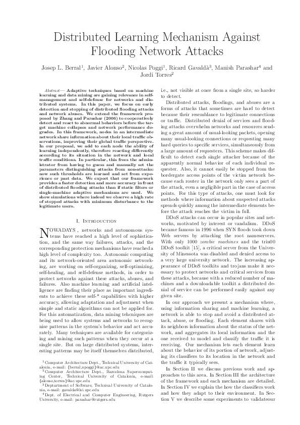 (PDF) Distributed Learning Mechanism Against Flooding Network Attacks