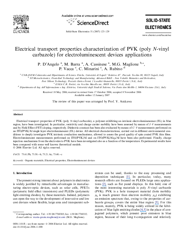 (PDF) Electrical transport properties characterization of PVK (poly N ...