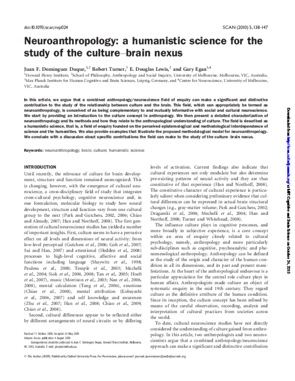 (PDF) Neuroanthropology: a humanistic science for the study of the ...