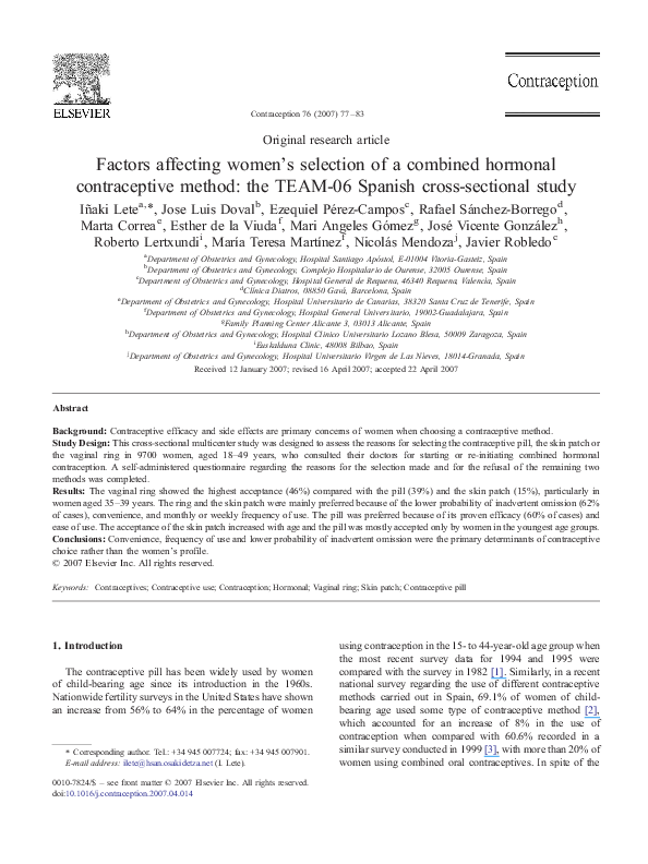 (PDF) Factors affecting women's selection of a combined hormonal ...