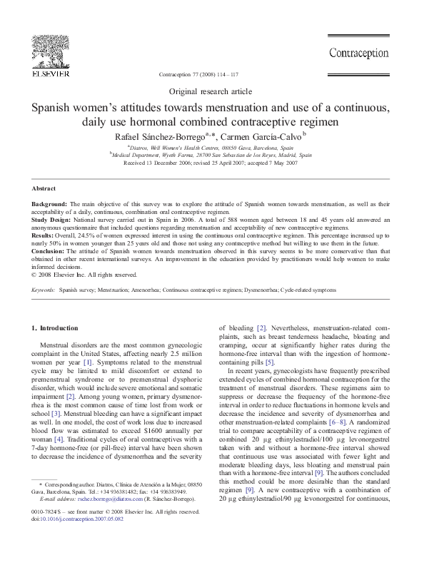 (PDF) Spanish women's attitudes towards menstruation and use of a ...