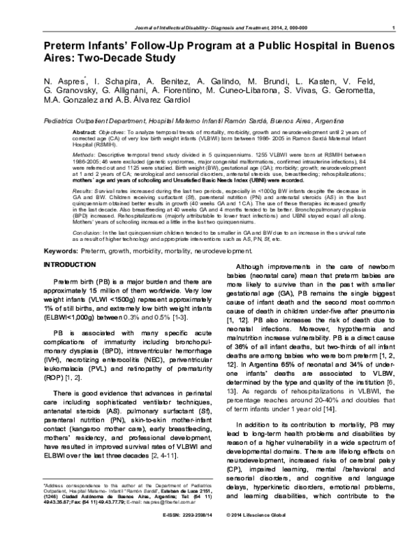 (PDF) Preterm Infants’ Follow-Up Program at a Public Hospital in Buenos ...
