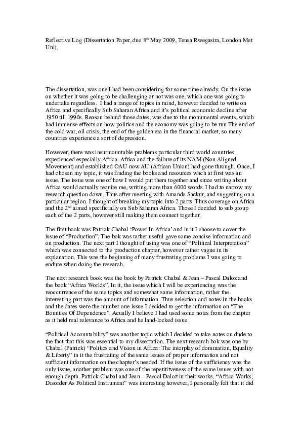 (DOC) Reflection for dissertation choice