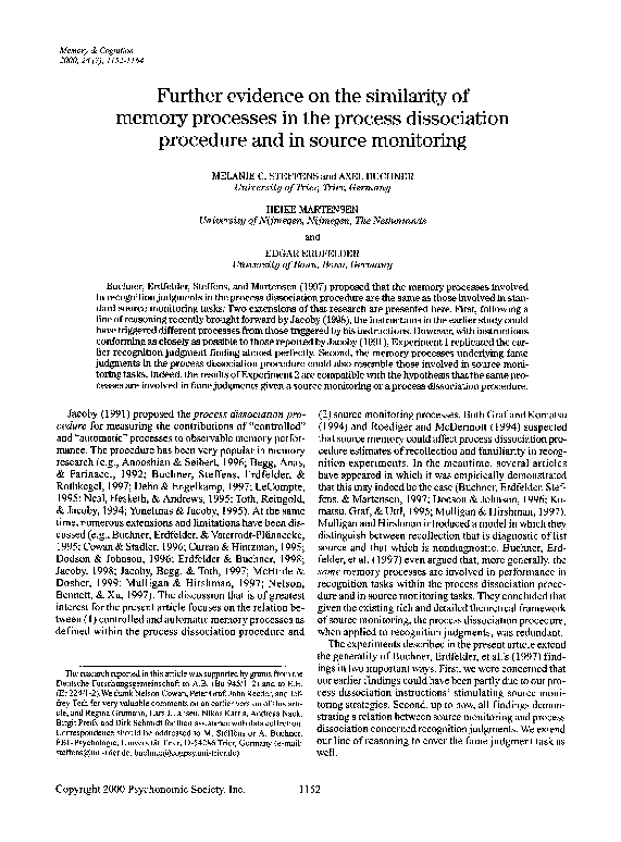 (PDF) Further evidence on the similarity of memory processes in the process dissociation ...
