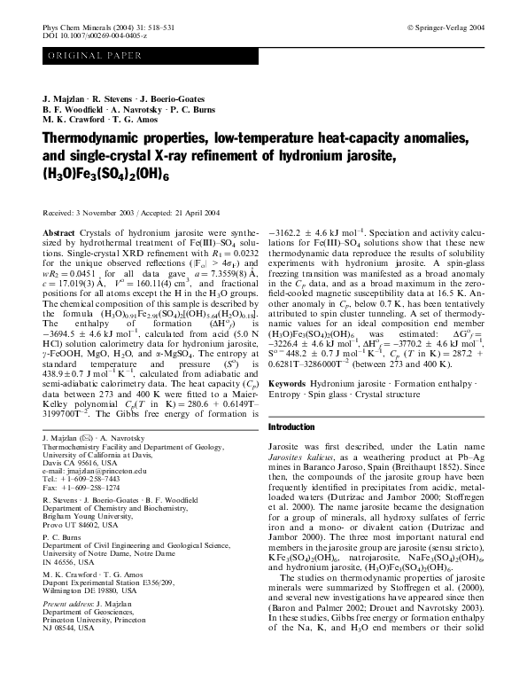 (PDF) Thermodynamic properties, low-temperature heat-capacity anomalies ...