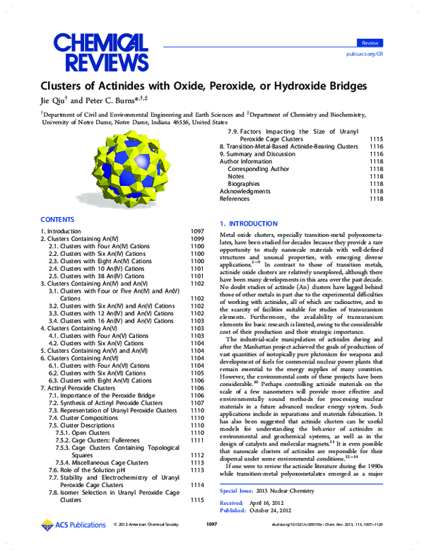 (PDF) Clusters of Actinides with Oxide, Peroxide, or Hydroxide Bridges
