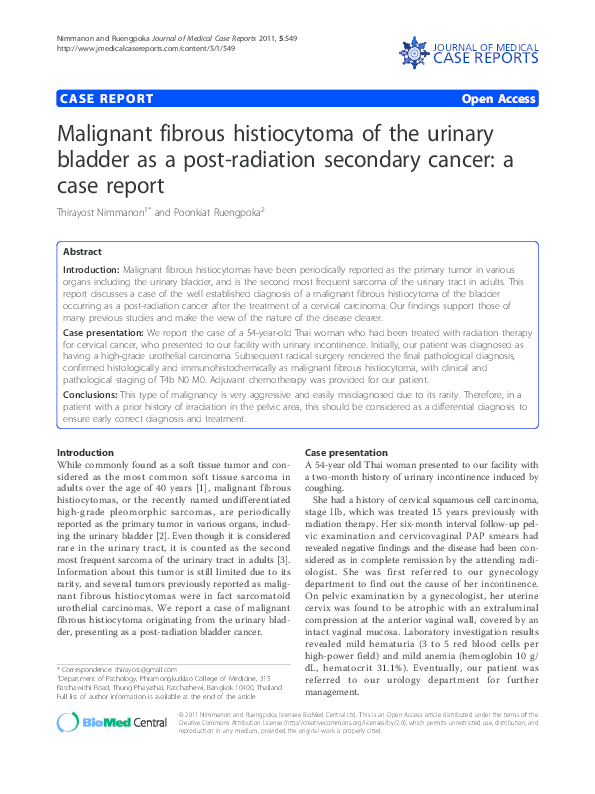 (PDF) Malignant fibrous histiocytoma of the urinary bladder as a post ...