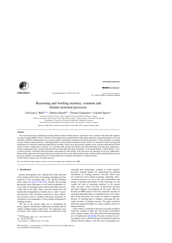Pdf Reasoning And Working Memory Common And Distinct Neuronal Processes