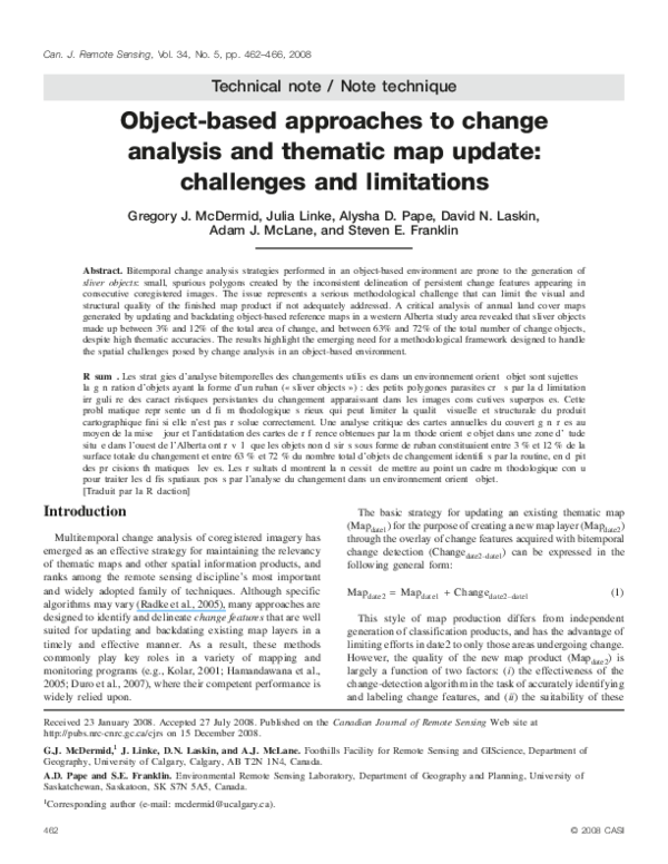 (PDF) Object-based approaches to change analysis and thematic map update: challenges and limitations