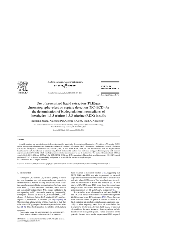 Pdf Use Of Pressurized Liquid Extraction Ple Gas Chromatography Electron Capture Detection
