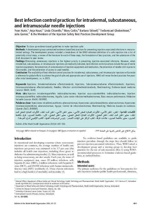 (PDF) Best infection control practices for intradermal, subcutaneous ...