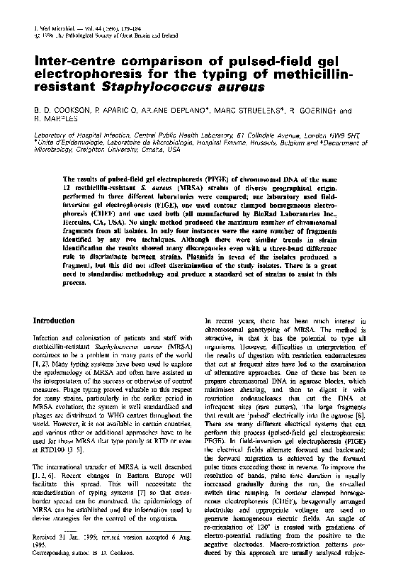 (PDF) Inter-centre comparison of pulsed-field gel electrophoresis for the typing of methicillin ...