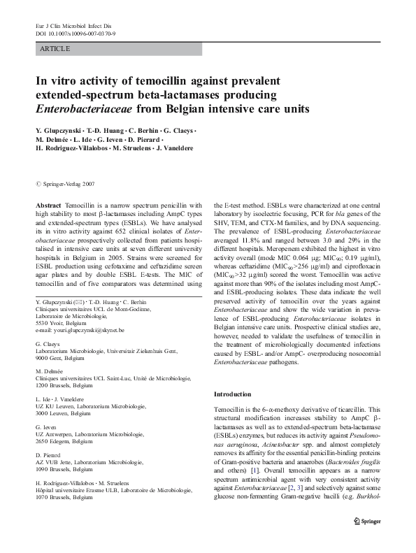(PDF) In vitro activity of temocillin against prevalent extended ...