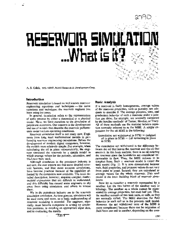 Pdf Reservoir Simulation What Is It 
