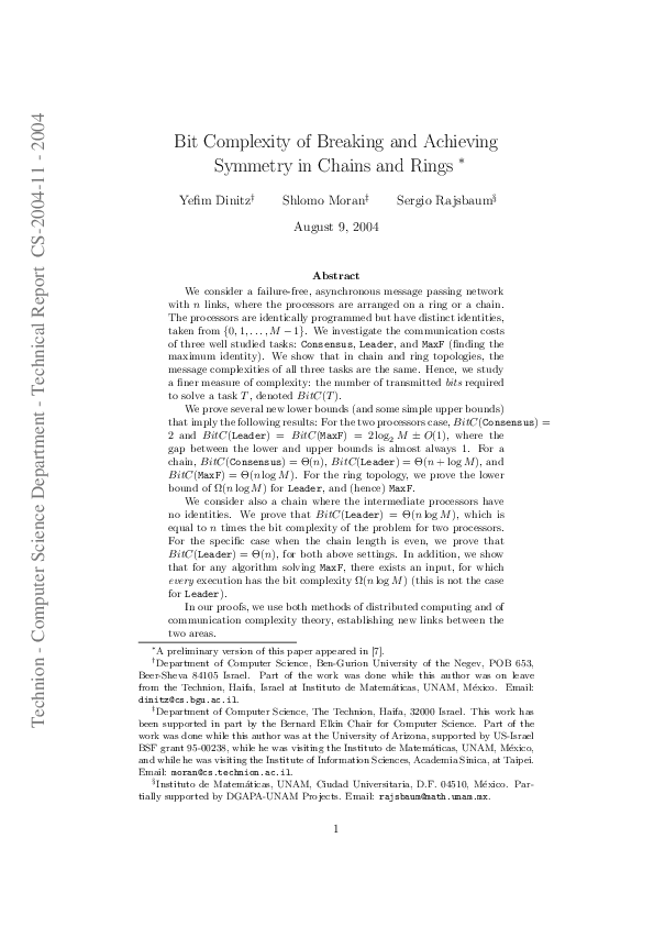 (PDF) Bit complexity of breaking and achieving symmetry in chains and rings