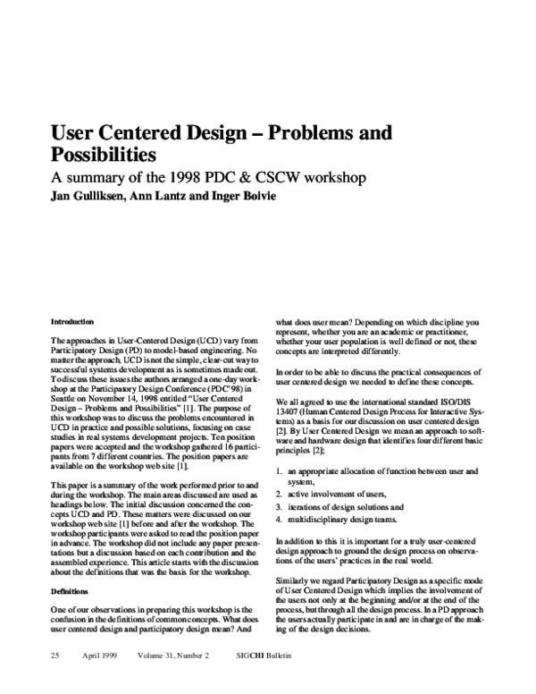 (PDF) User centered design---problems and possibilities
