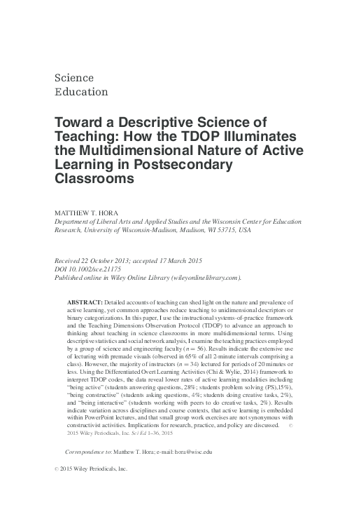 (PDF) Towards a descriptive science of teaching: How the Teaching Dimensions Observation ...