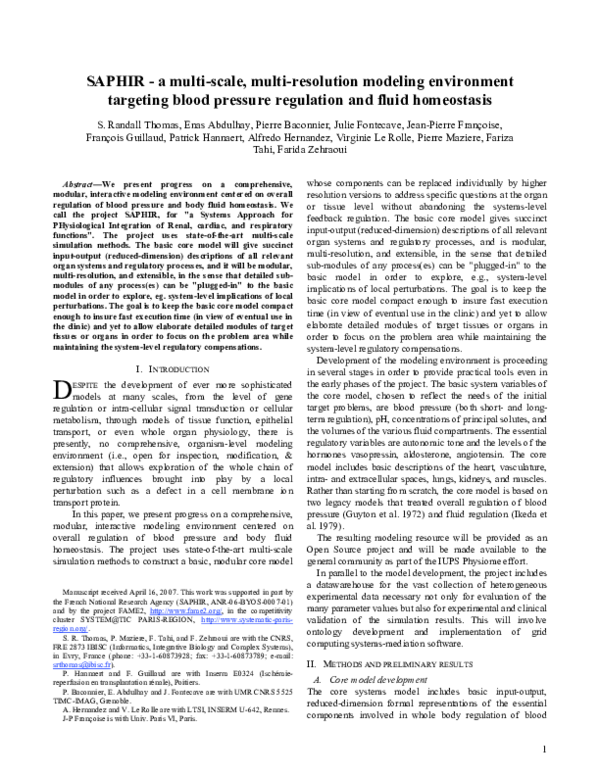 (PDF) SAPHIR - a multi-scale, multi-resolution modeling environment targeting blood pressure ...