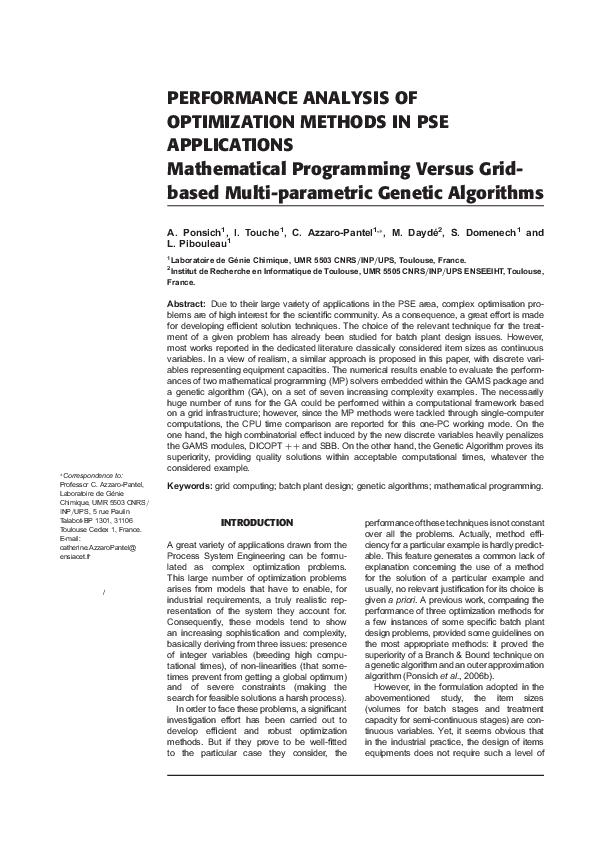 (PDF) Performance Analysis of Optimization Methods in PSE Applications | Michel Daydé - Academia.edu
