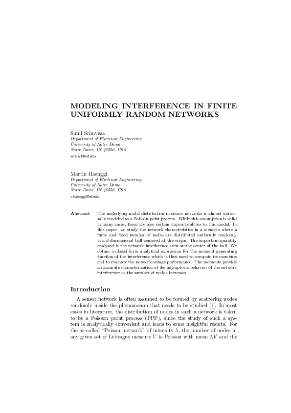 (PDF) Modeling interference in finite uniformly random networks