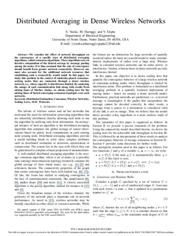 (PDF) Distributed Averaging in Dense Wireless Networks