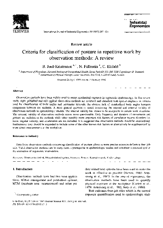 (PDF) Criteria for classification of posture in repetitive work by ...