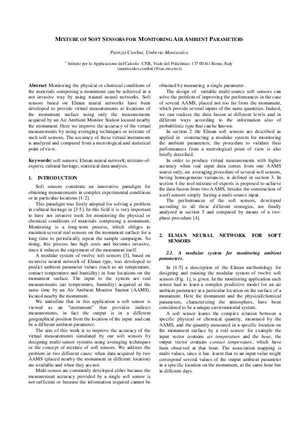 (PDF) MIXTURE OF SOFT SENSORS FOR MONITORING AIR AMBIENT PARAMETERS