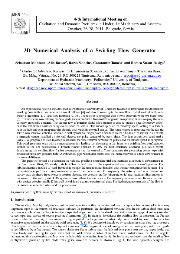 (PDF) 3D Numerical Analysis of a Swirling Flow Generator