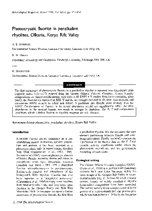 (PDF) Phenocrystic fluorite in peralkaline rhyolites, Olkaria, Kenya ...