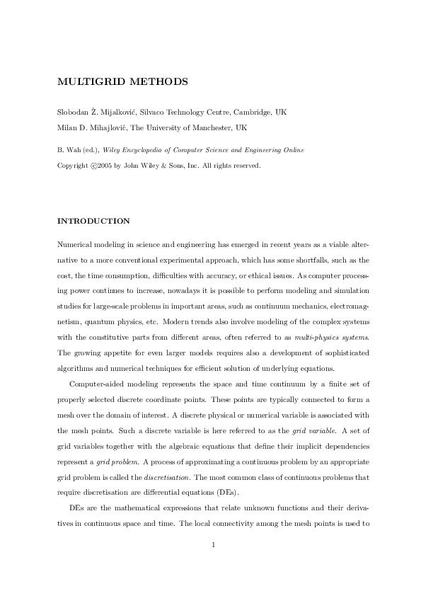 Pdf Multigrid Methods