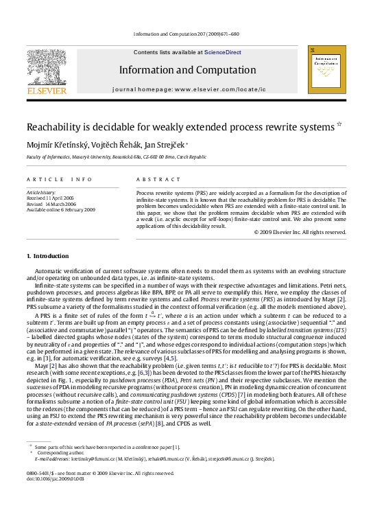 (PDF) Reachability is decidable for weakly extended process rewrite systems