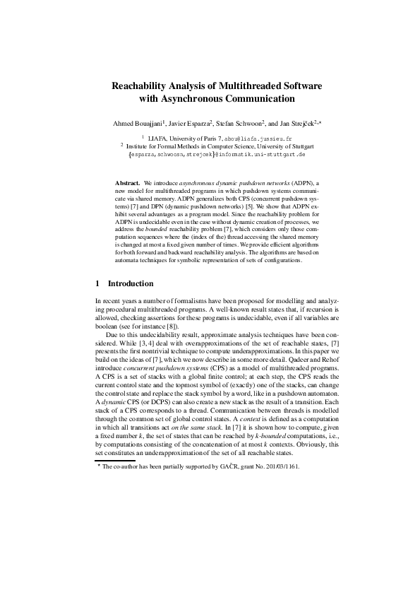 Pdf Reachability Analysis Of Multithreaded Software With Asynchronous Communication