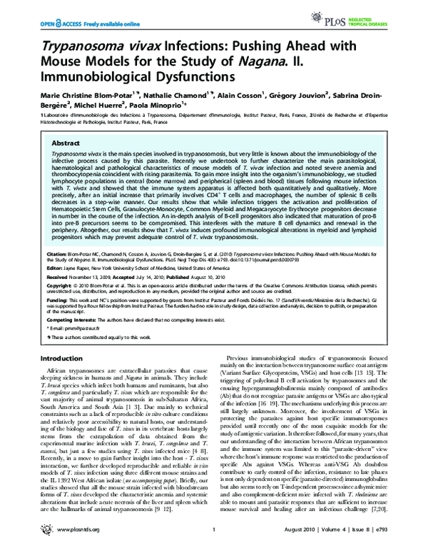 (PDF) Trypanosoma vivax Infections: Pushing Ahead with Mouse Models for ...