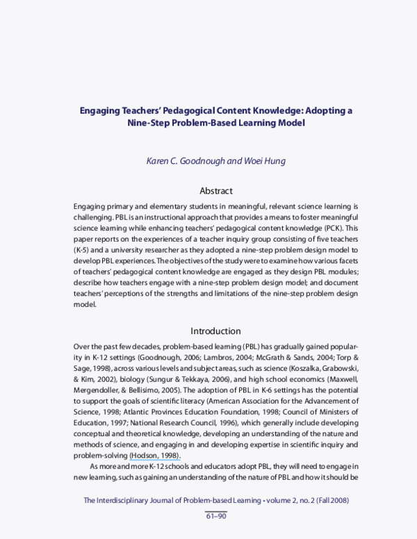 (PDF) Engaging Teachers’ Pedagogical Content Knowledge: Adopting a Nine-Step Problem-Based ...