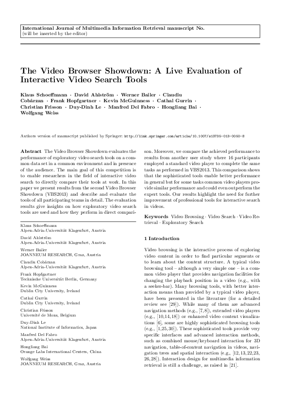 (PDF) The Video Browser Showdown: a live evaluation of interactive ...