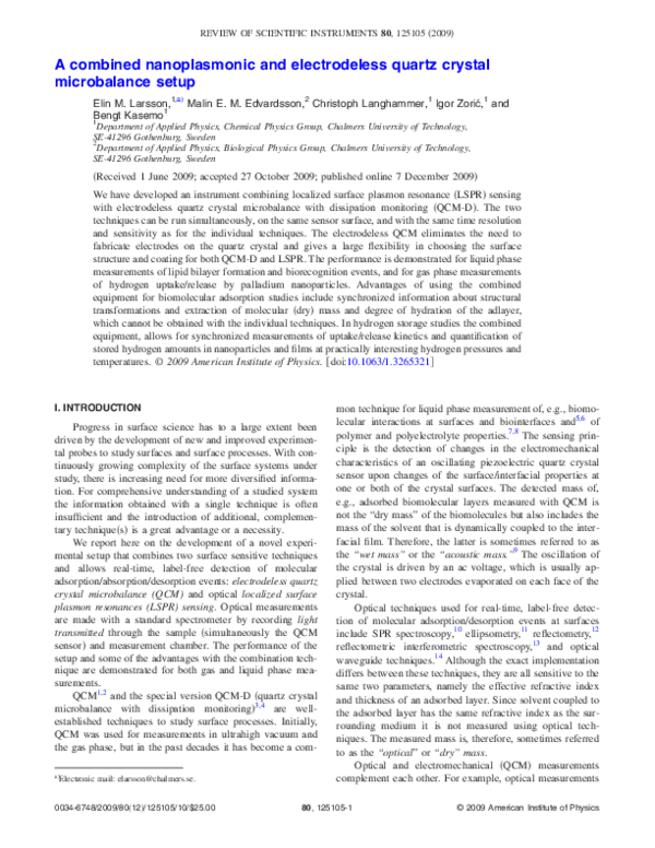 (PDF) A combined nanoplasmonic and electrodeless quartz crystal microbalance setup