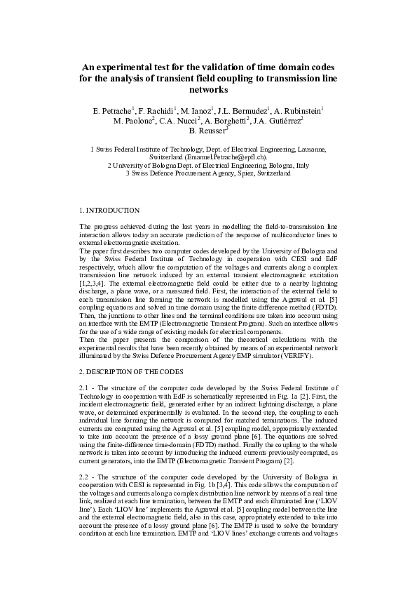 Pdf An Experimental Test For The Validation Of Time Domain Codes For The Analysis Of Transient