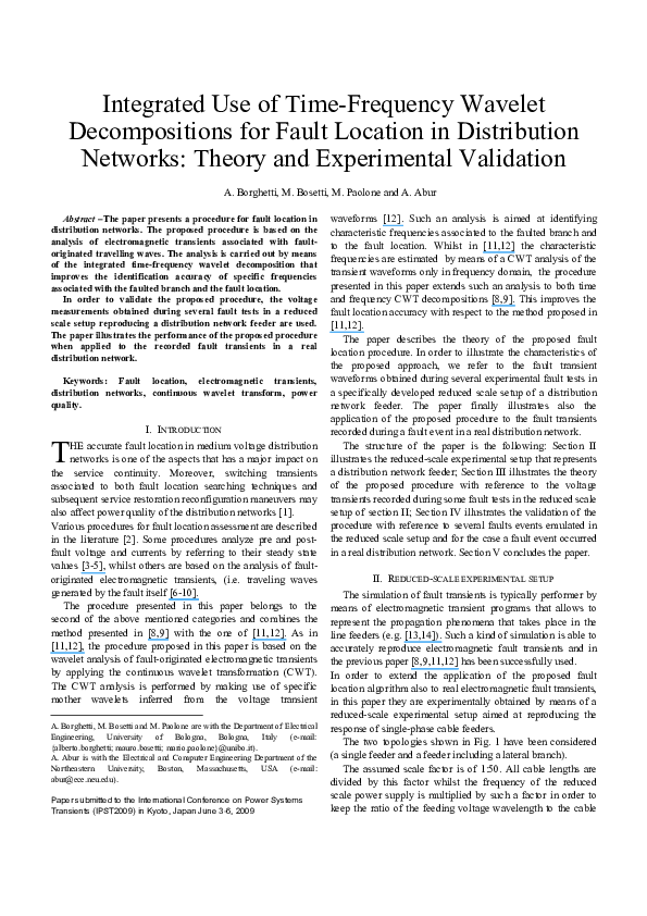 Pdf Integrated Use Of Time Frequency Wavelet Decompositions For Fault Location In Distribution